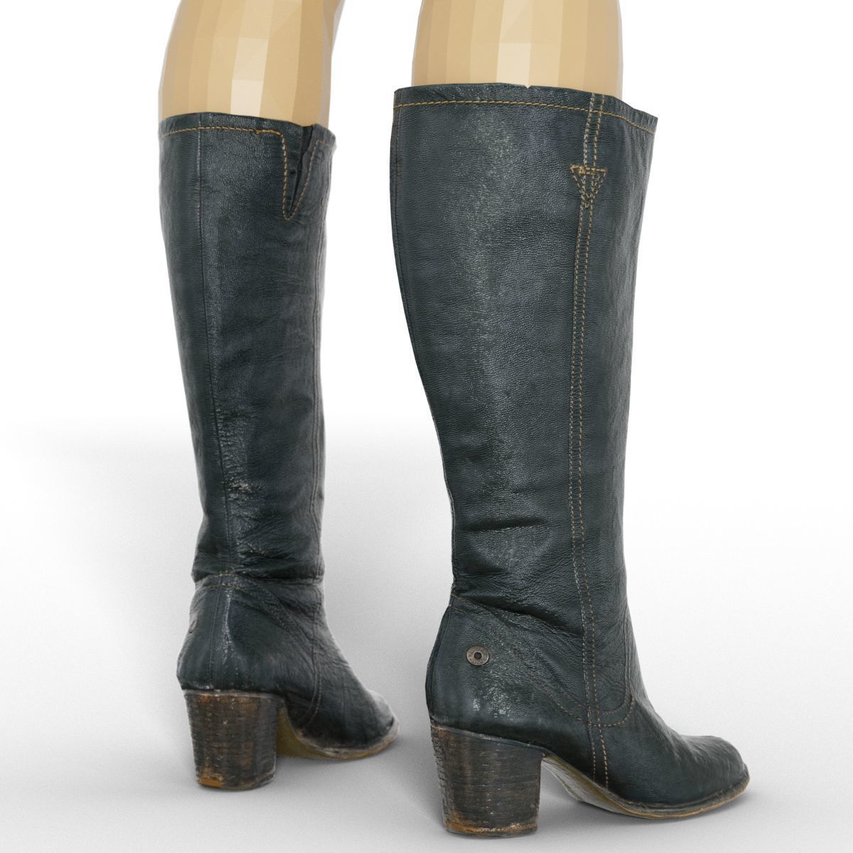 3D model Boot Black Leather Tall Clothing Women Footwear VR / AR / low ...