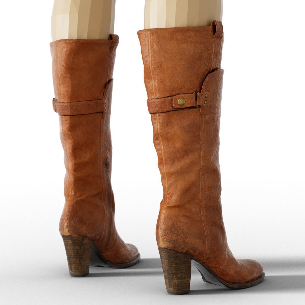 3D model Boot Brown Leather Buckles Women Footwear VR / AR / low-poly ...