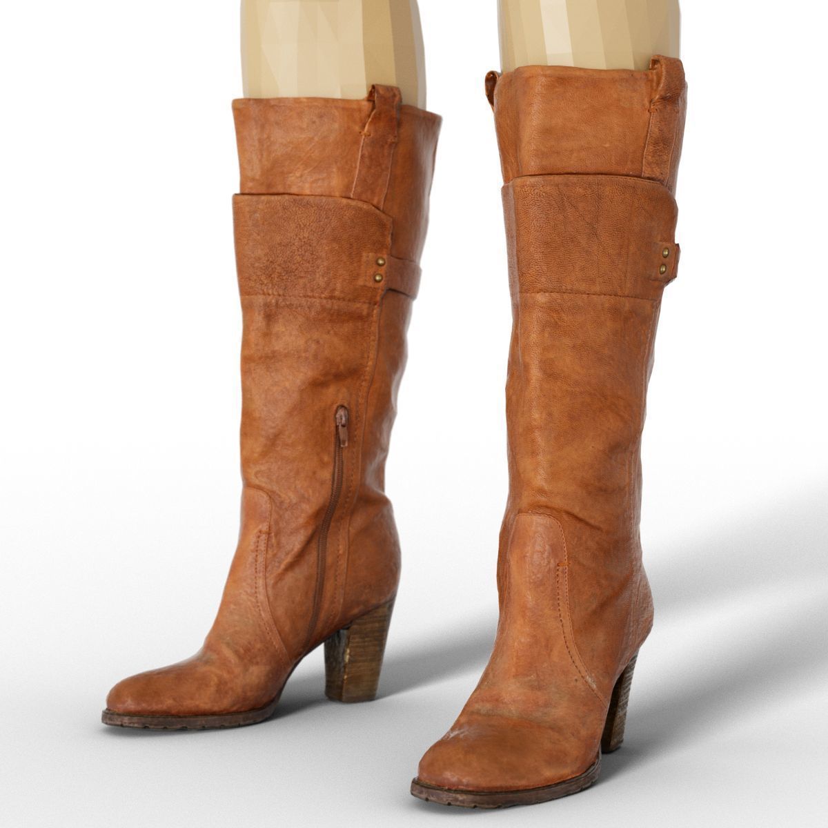 3D model Boot Brown Leather Buckles Women Footwear VR / AR / low-poly ...