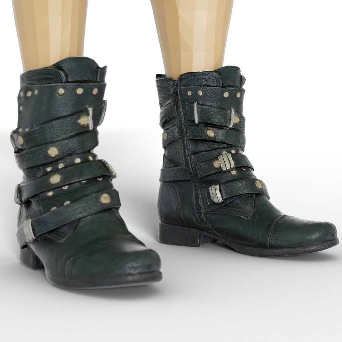 3D model Boot Gothic Buckles Leather Footwear Women VR / AR / low-poly ...