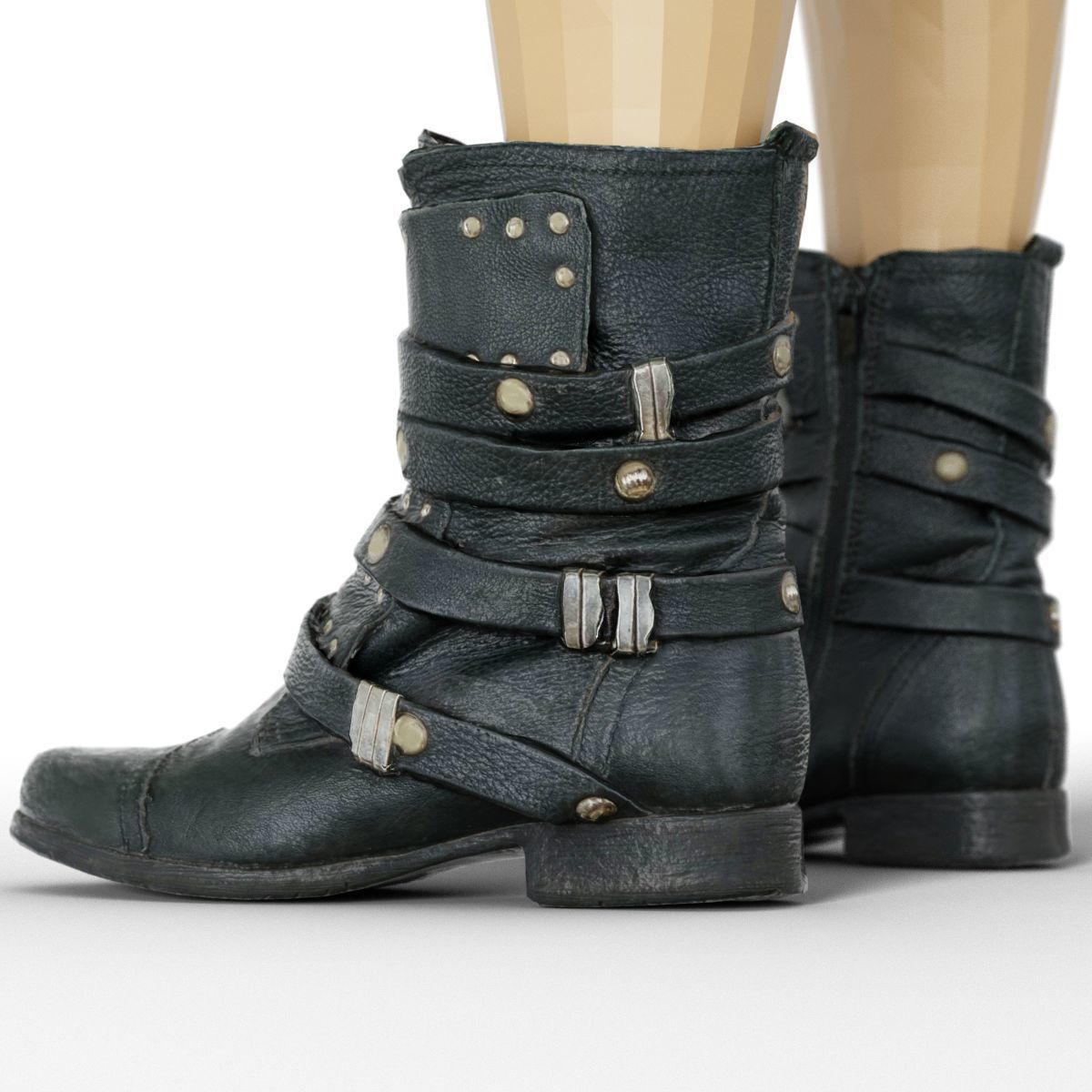3D model Boot Gothic Buckles Leather Footwear Women VR / AR / low-poly ...
