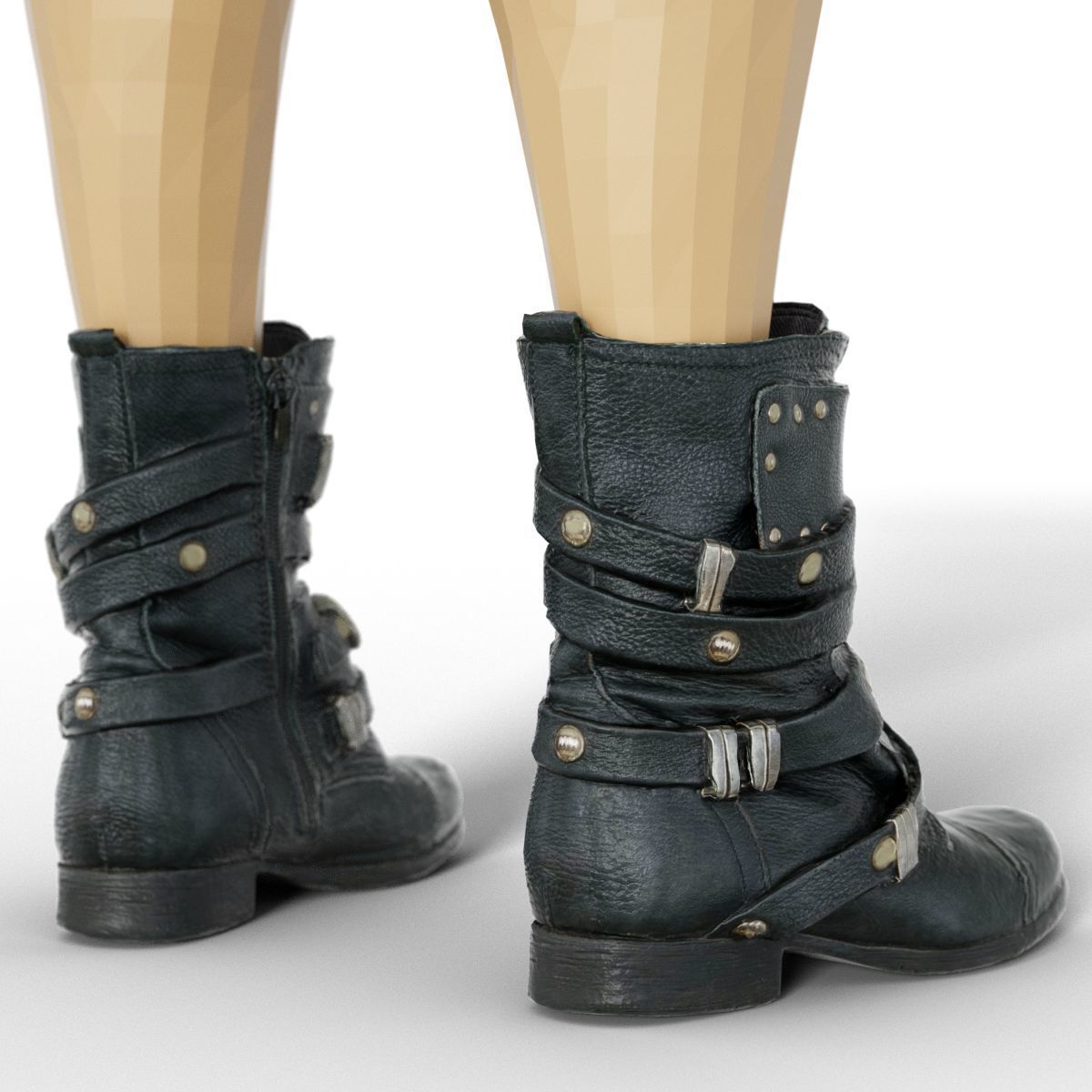 3D model Boot Gothic Buckles Leather Footwear Women VR / AR / low-poly ...
