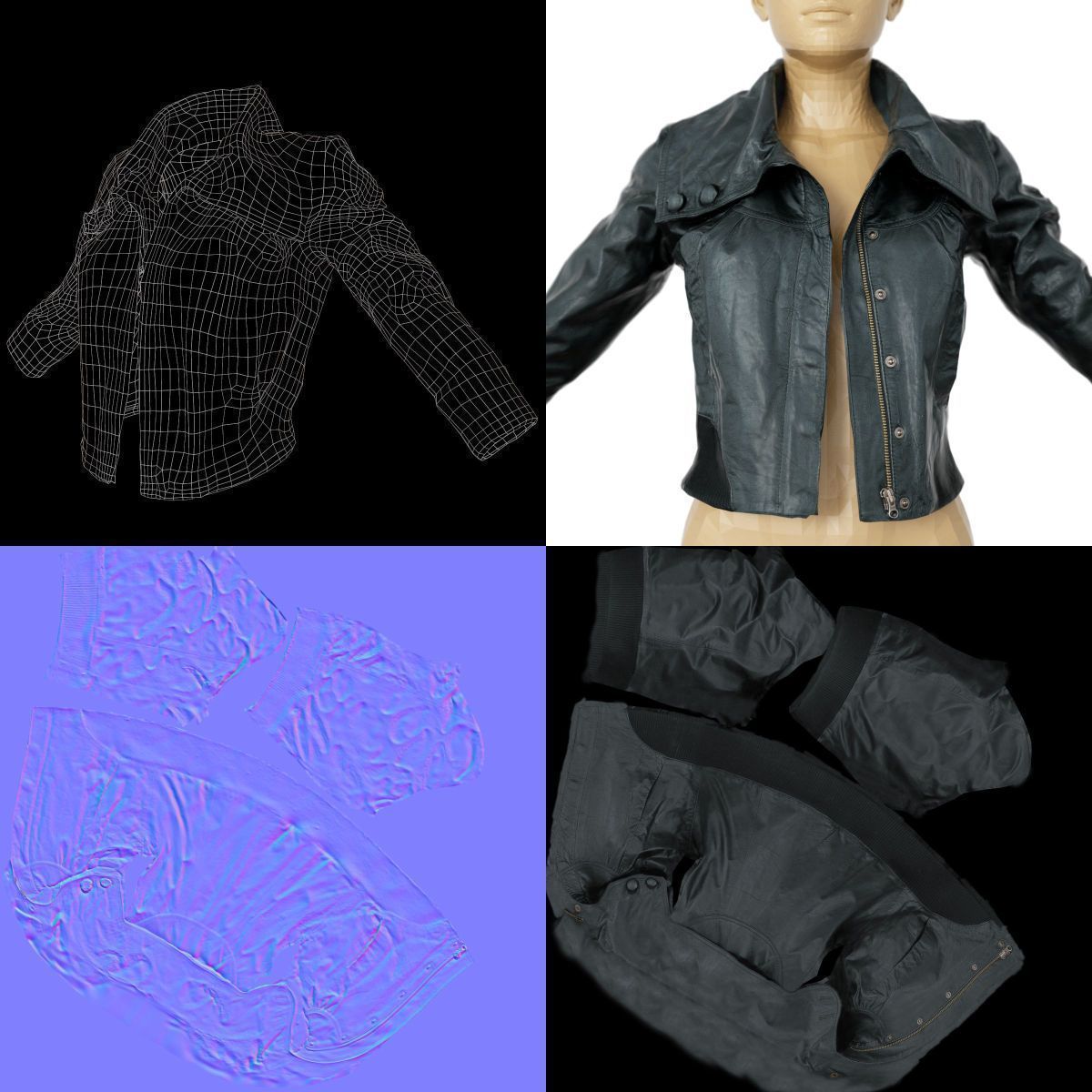 3D model Jacket Black Shiny Collar open Clothing Women Fashion VR / AR ...