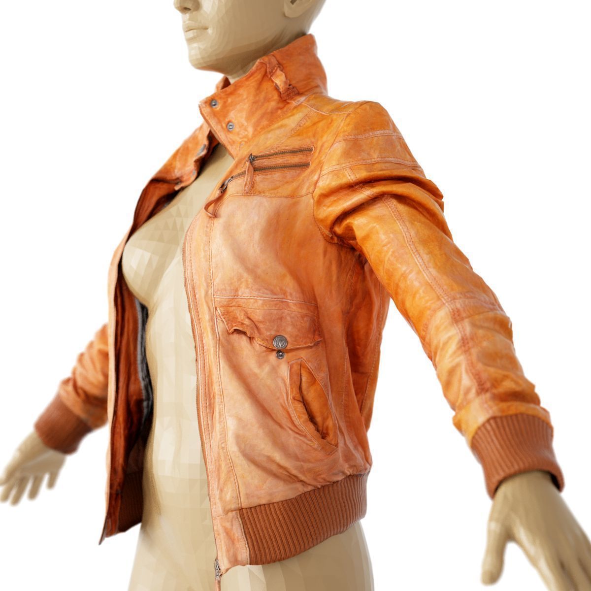 3D model Jacket Light Brown Leather Open Clothing Women Fashion VR / AR ...