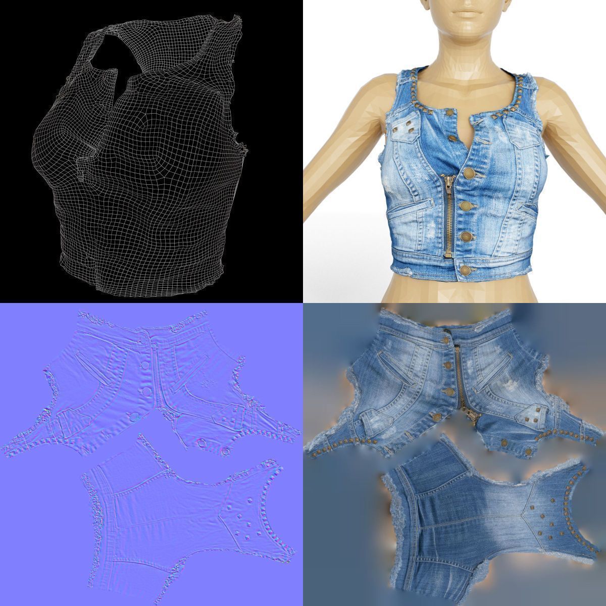 3D model Top Blue Jeans Tiny Studs Clothing Women VR / AR / low-poly ...