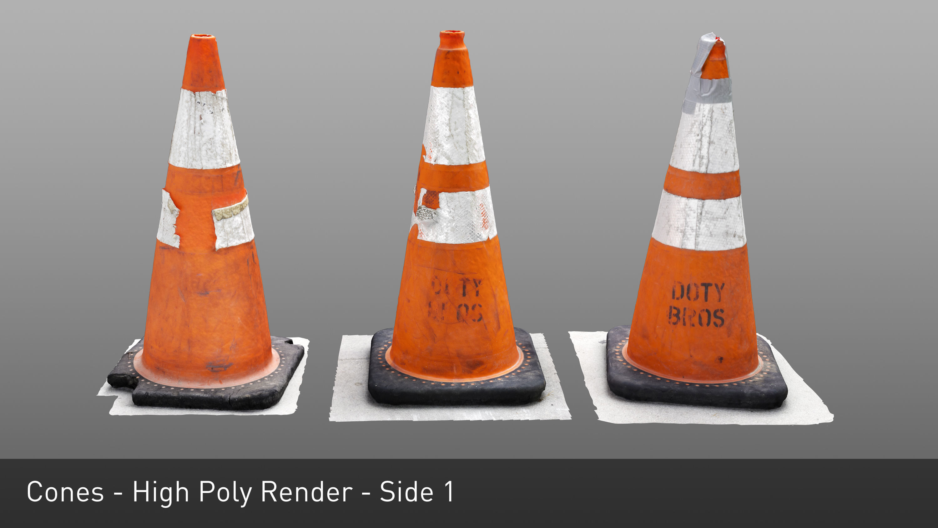 3D model 3 Photorealistic Construction Cones - 8k Texture Maps VR / AR ...