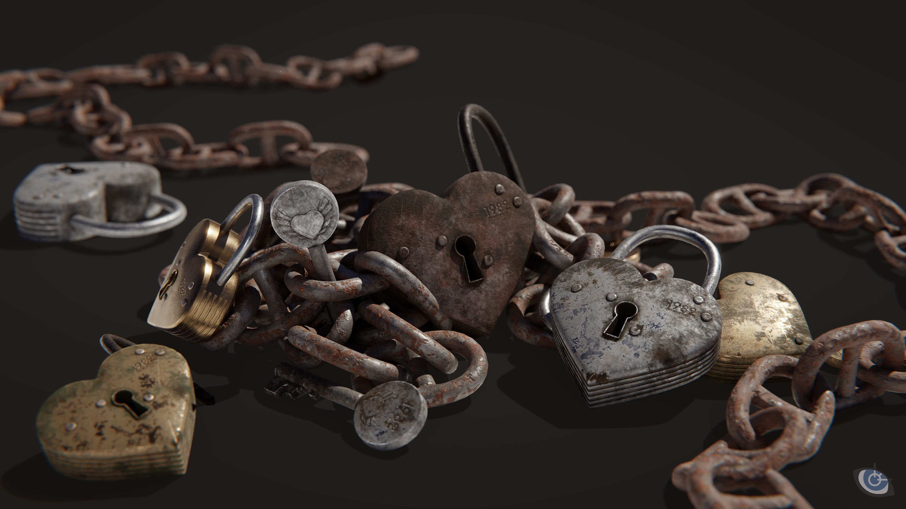 Heart Shaped Lock 3D model rigged | CGTrader