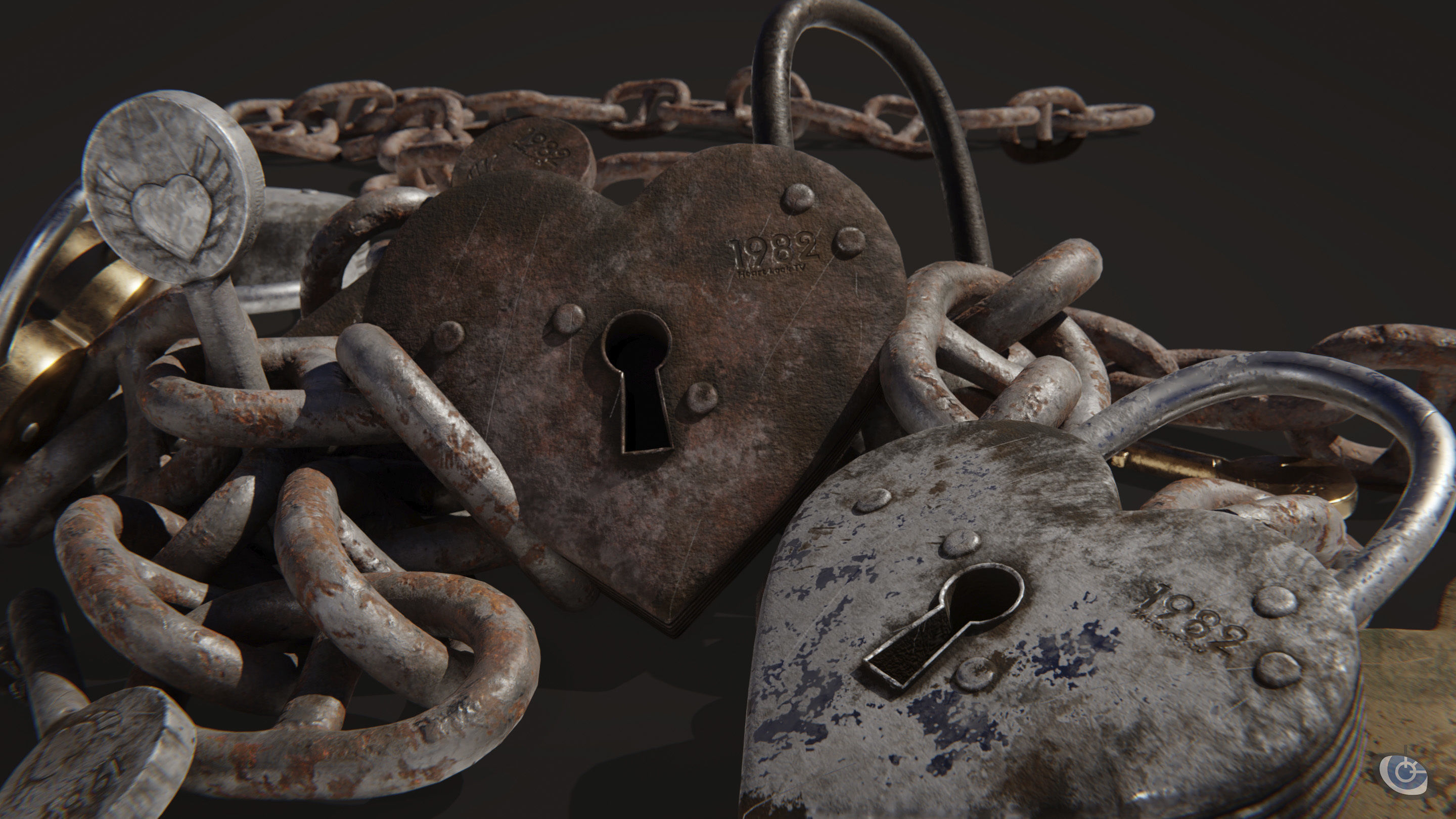 Heart Shaped Lock 3D model rigged | CGTrader