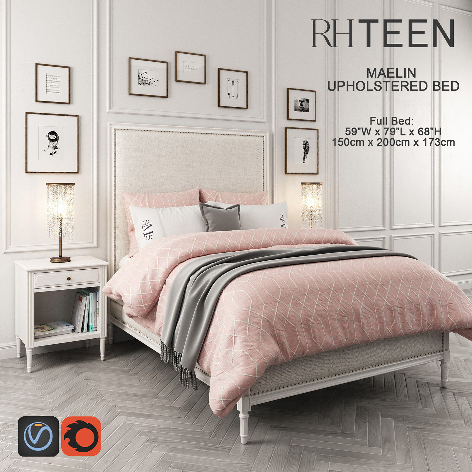 Maelin Upholstered Bed 3D model | CGTrader