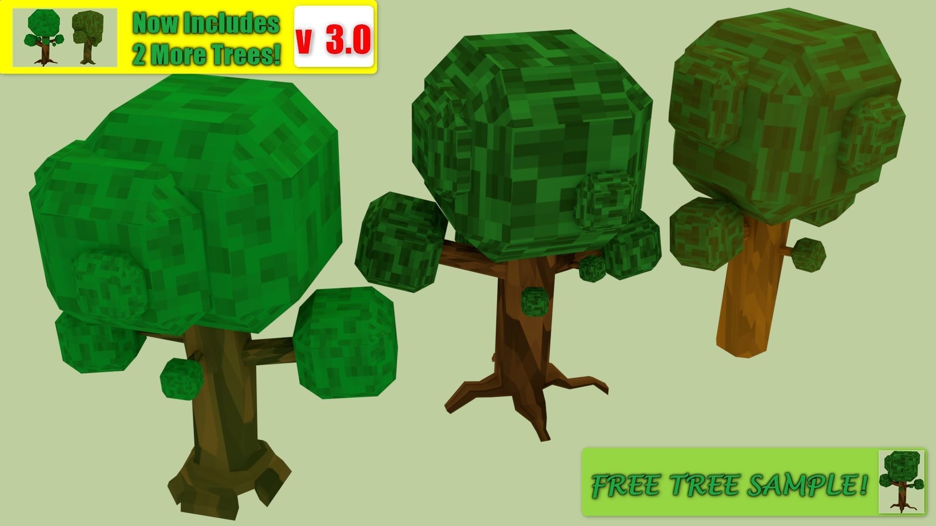 3D model Pixel Tree 5 Pack VR / AR / low-poly | CGTrader