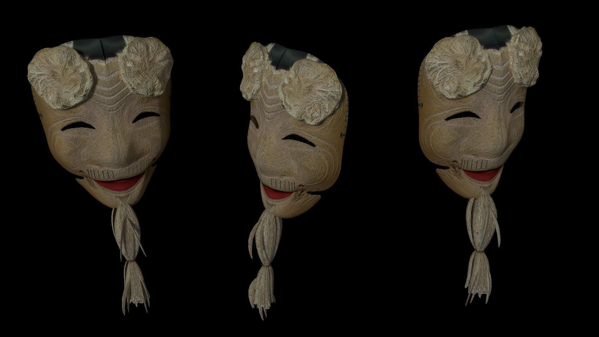 3D model Okima Noh Mask Japanese haku Authentic Head Face Japan Armour ...