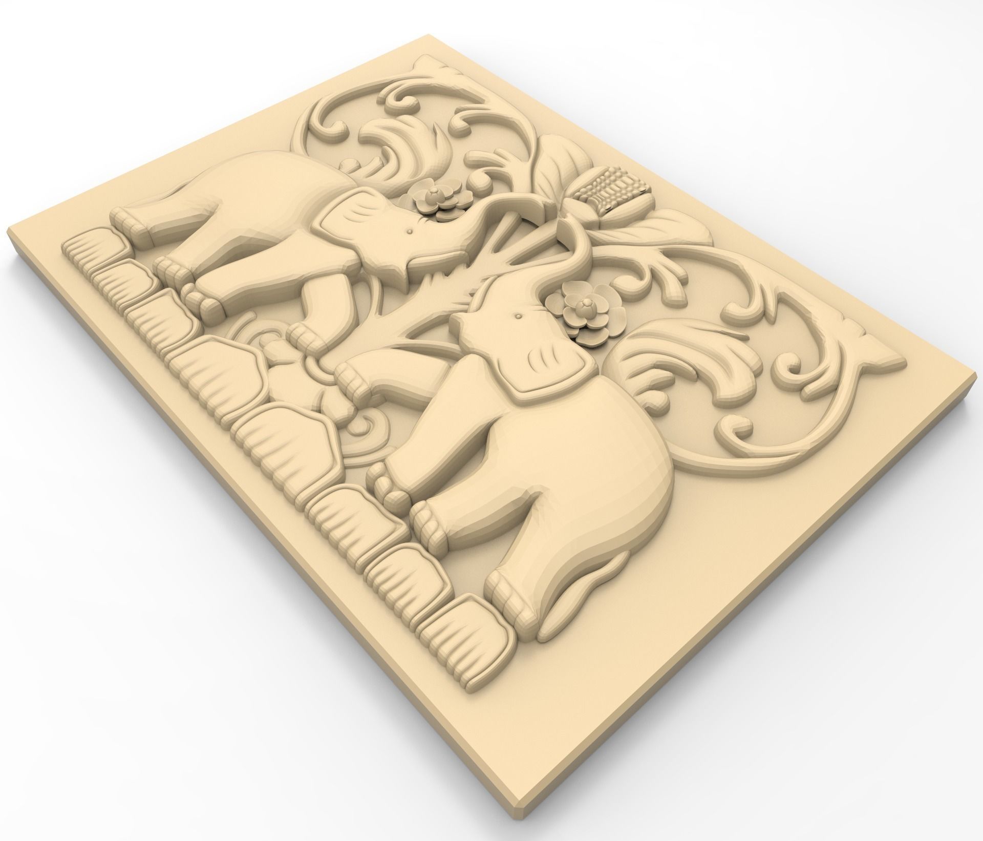 Two elephants Bas relief for CNC 3D model 3D printable | CGTrader
