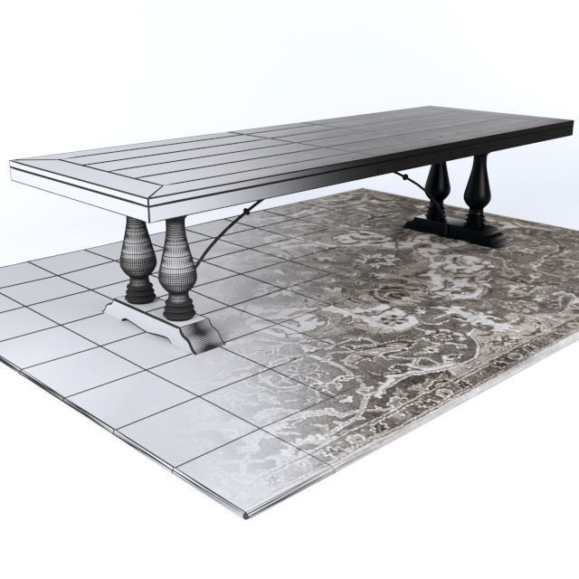 Pottery Barn LORRAINE DINING TABLE NOLAN PERSIAN-STYLE RUG 3D model ...