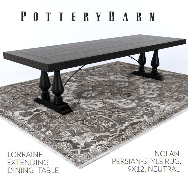 Pottery Barn LORRAINE DINING TABLE NOLAN PERSIAN-STYLE RUG 3D model ...