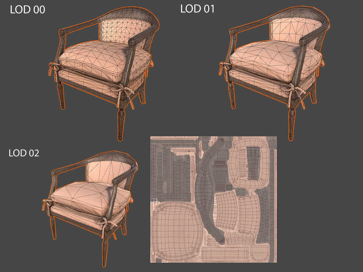 3D model Low-poly 3d model of armchair Linn VR / AR / low-poly | CGTrader