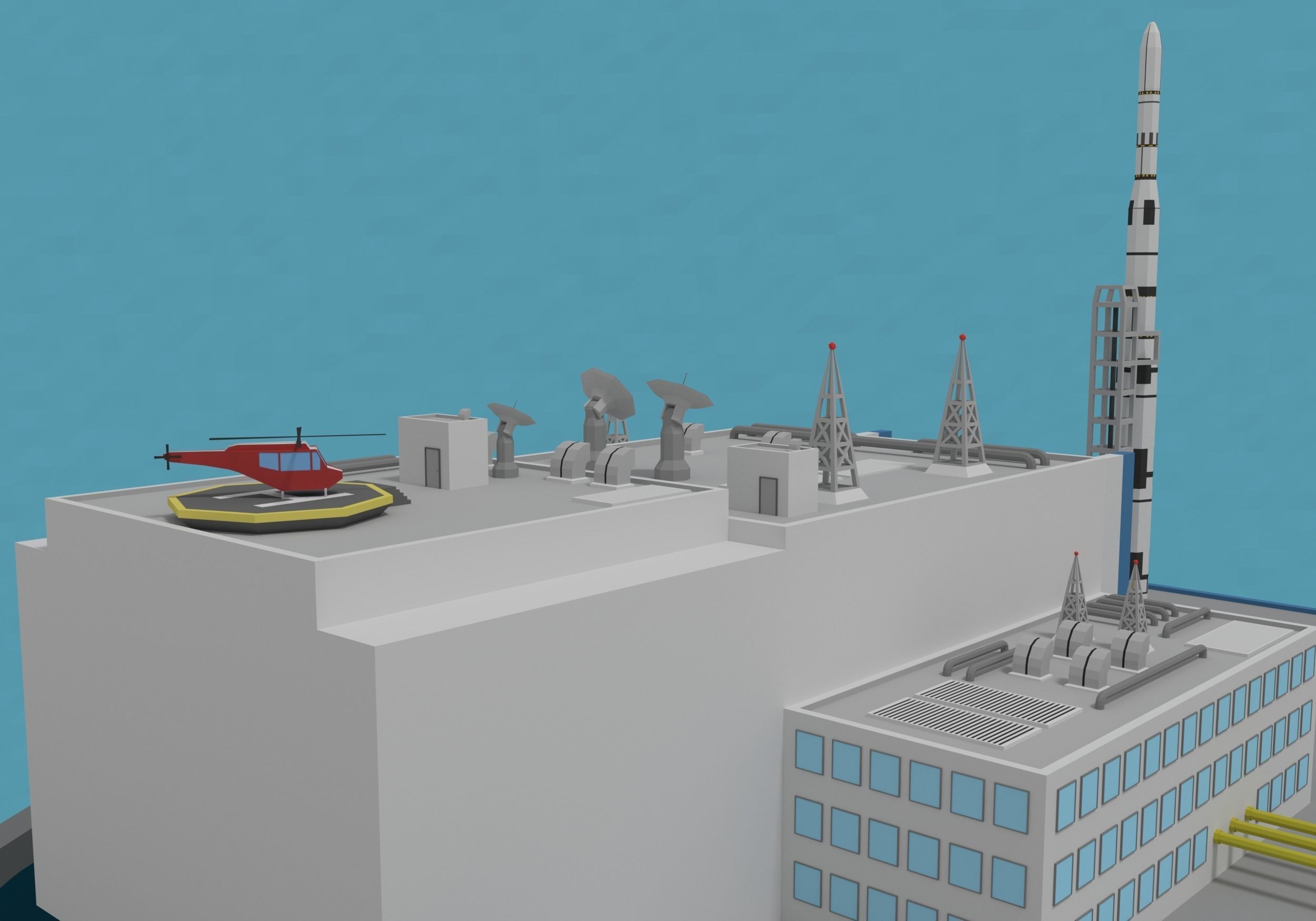 3D model LowPoly OffShore Rocket Launch Platform plus Rocket VR / AR ...