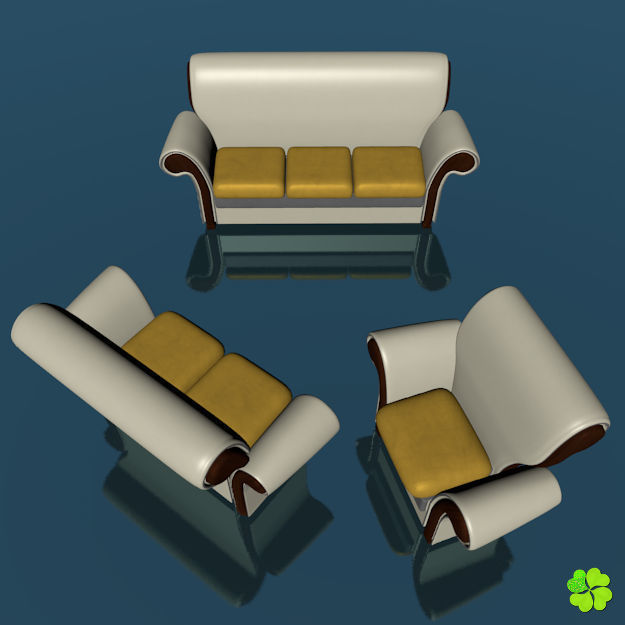 3D model Leather set sofas low poly VR / AR / low-poly | CGTrader
