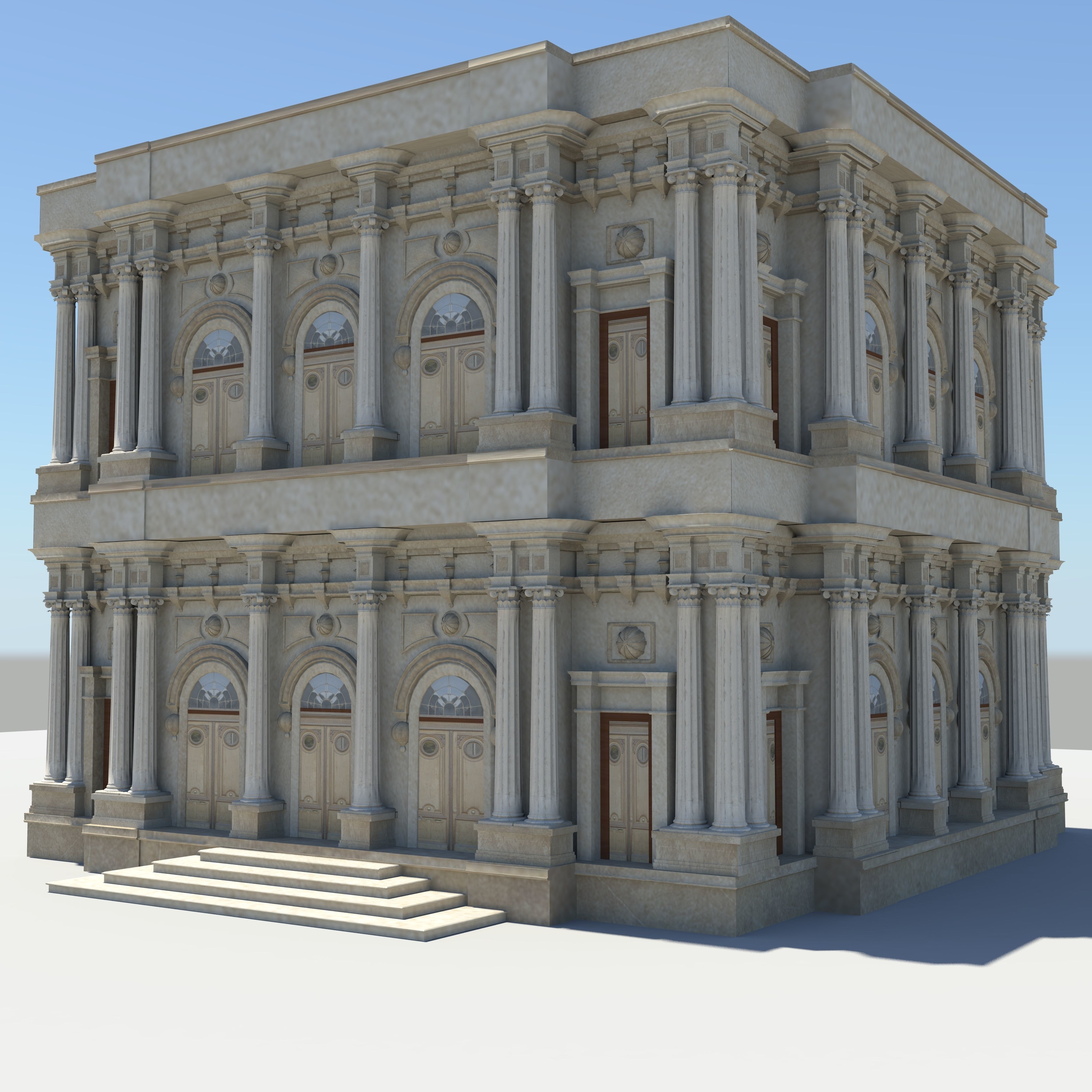 3D model Palace 3d model building with columns and arches VR / AR / low ...