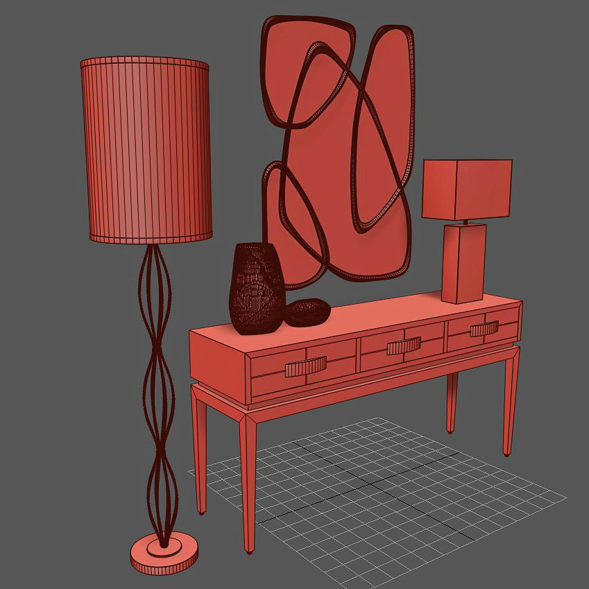 Allegro Three-Drawer Console Table 3D model | CGTrader