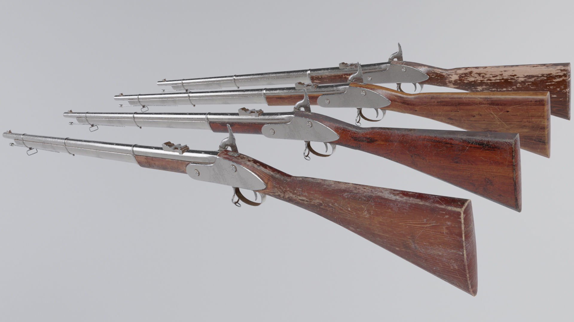 3D model Low Poly PBR Rifle with wooden handle VR / AR / low-poly ...