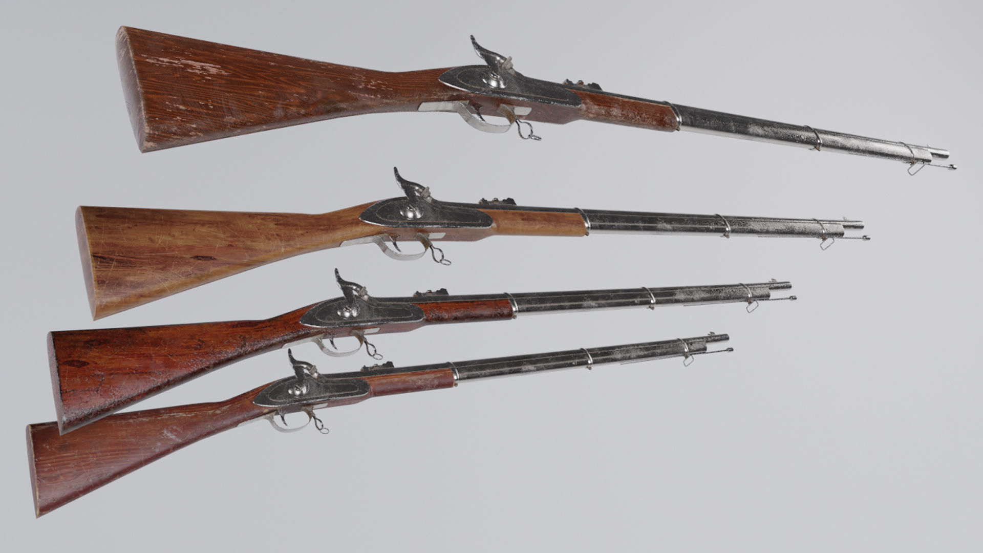 3D model Low Poly PBR Rifle with wooden handle VR / AR / low-poly ...