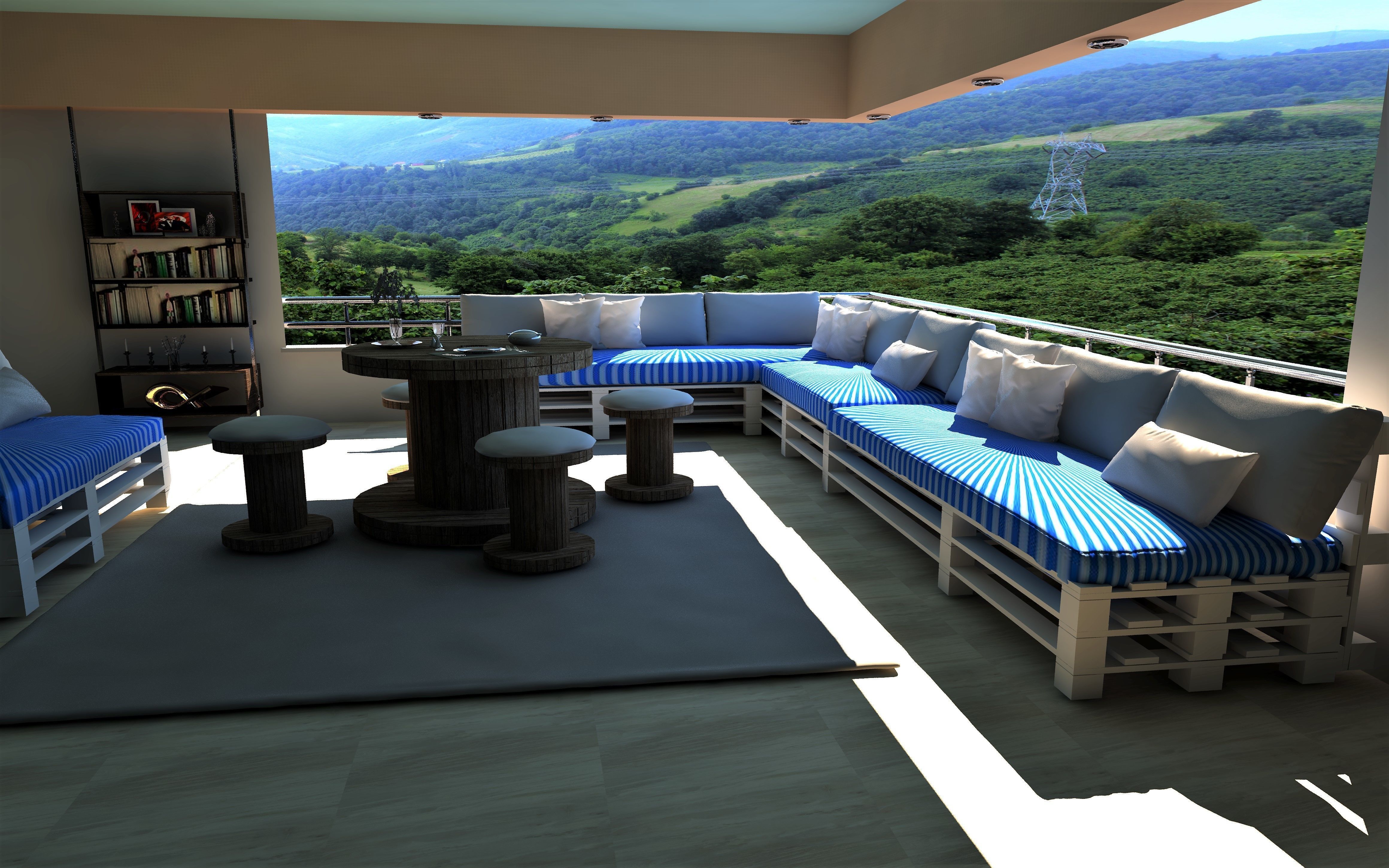 -Balcony design -Pallet seating group -Green landscape free 3D model ...