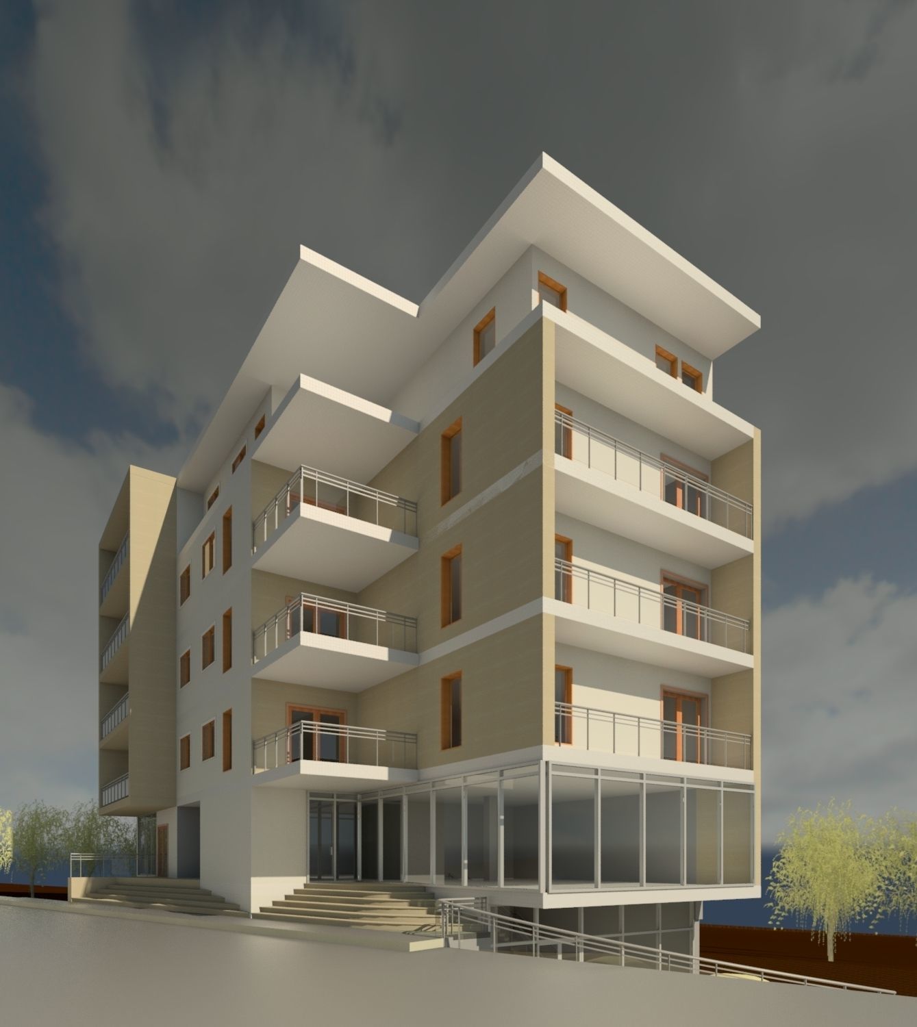 Modern commercial appartment building free 3D model | CGTrader