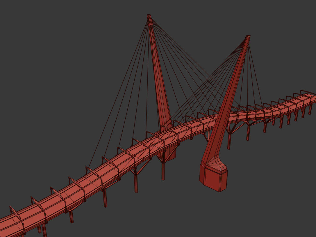 Cable-stayed bridge night scene 3D model | CGTrader