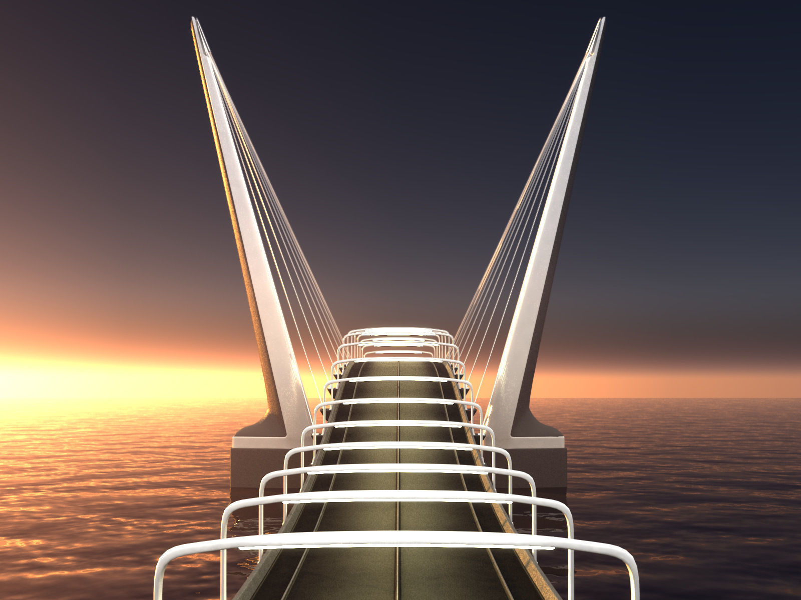 Cable-stayed bridge night scene 3D model | CGTrader