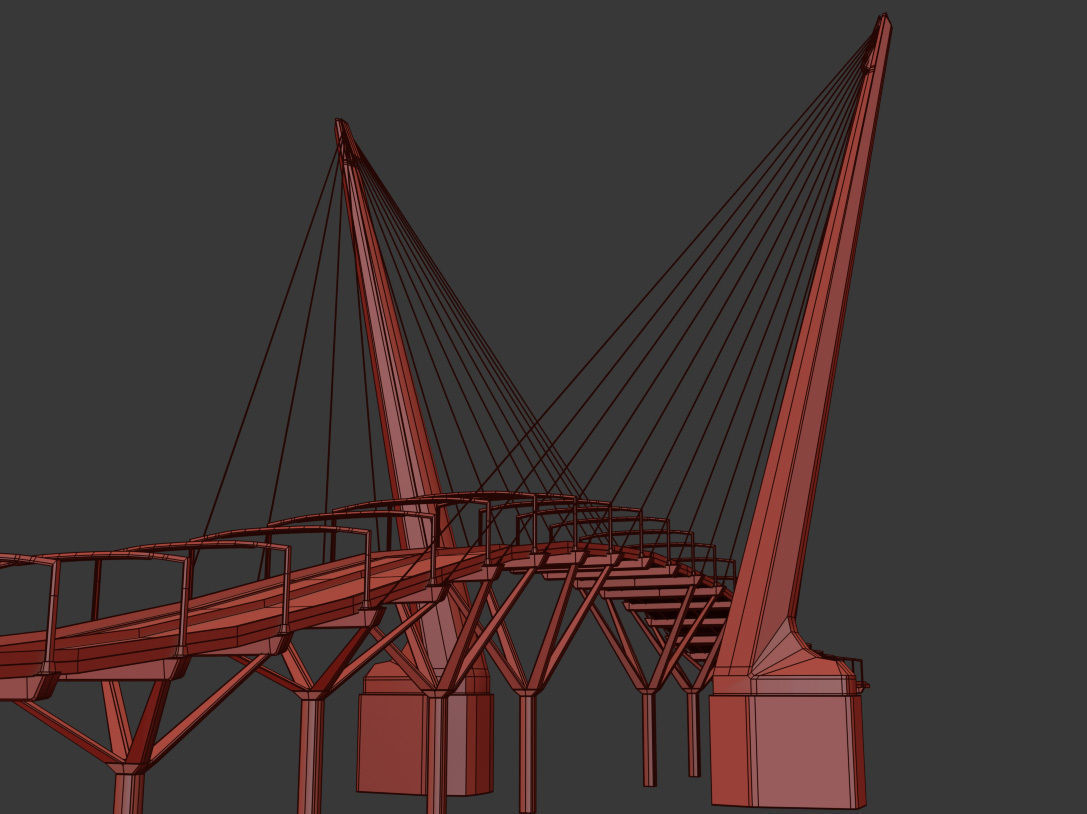 Cable-stayed bridge night scene 3D model | CGTrader