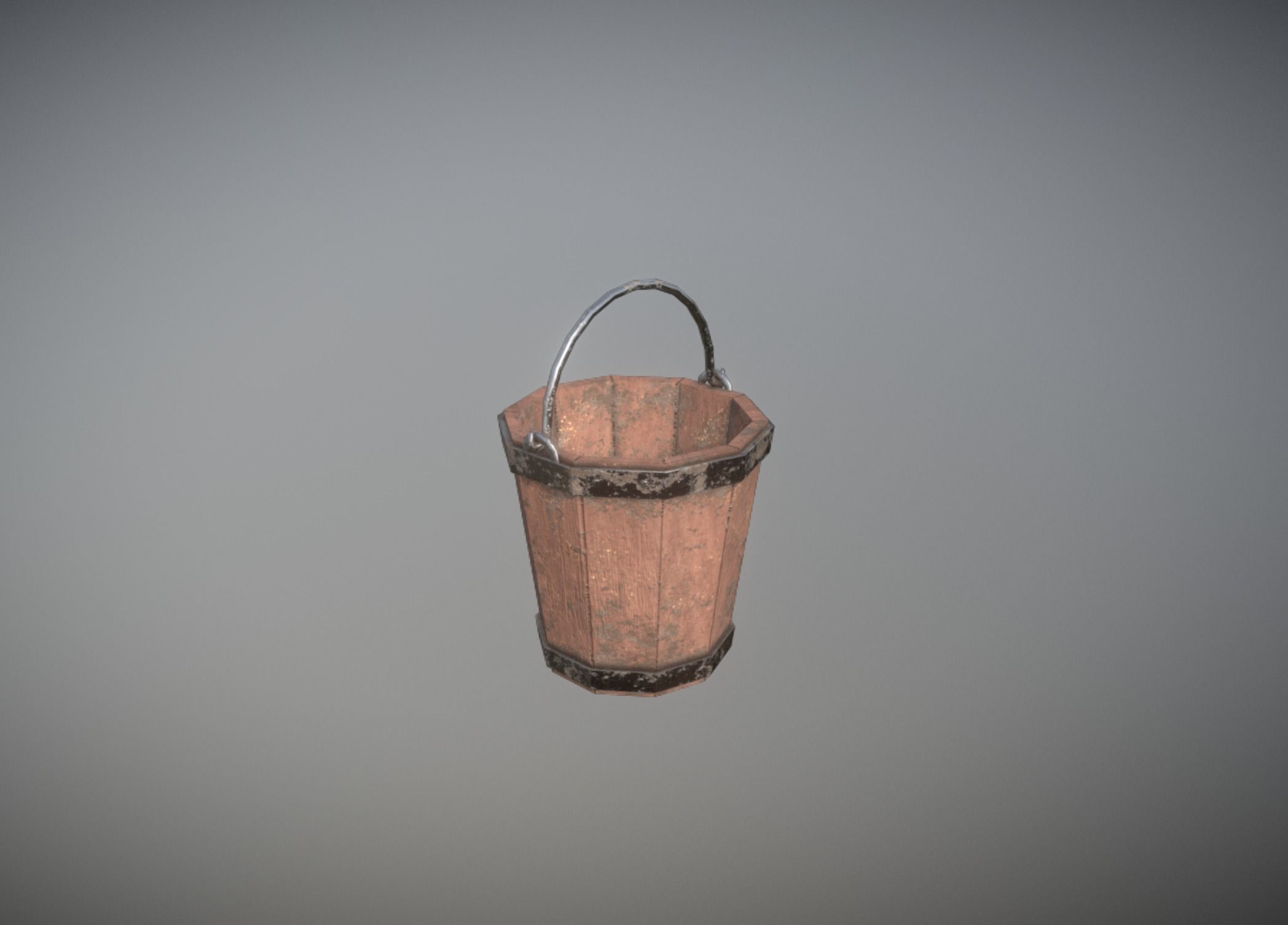 3D model Bucket low poly game ready wooden VR / AR / low-poly rigged ...
