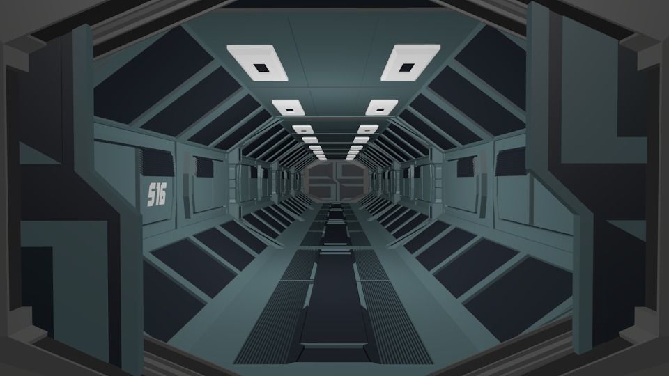 3D model Low Poly Sci-fi Corridor with Animated Gates VR / AR / low ...