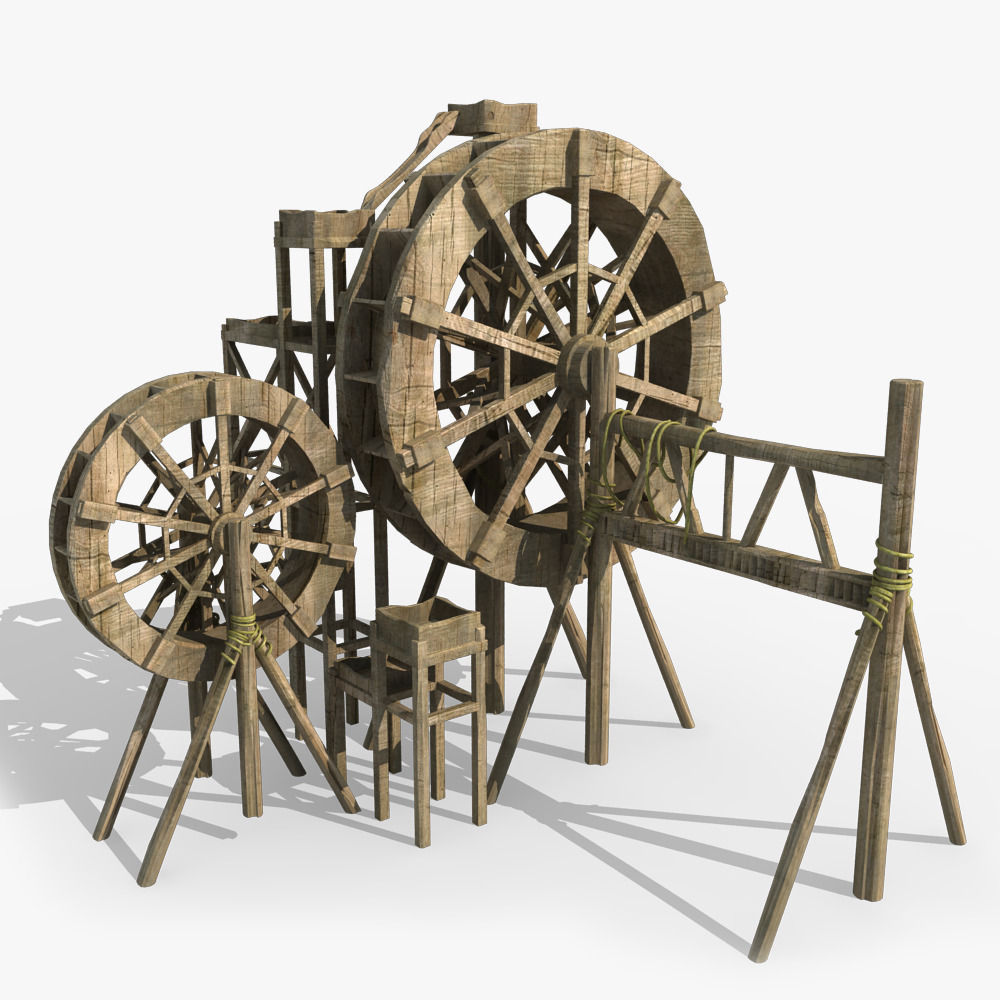 Waterwheel wooden water wheel 3D model | CGTrader