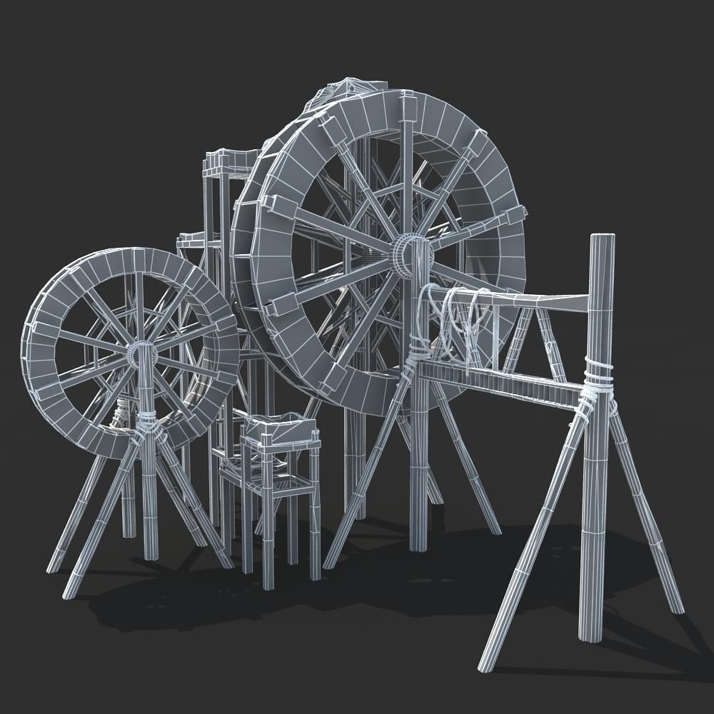 Waterwheel wooden water wheel 3D model | CGTrader
