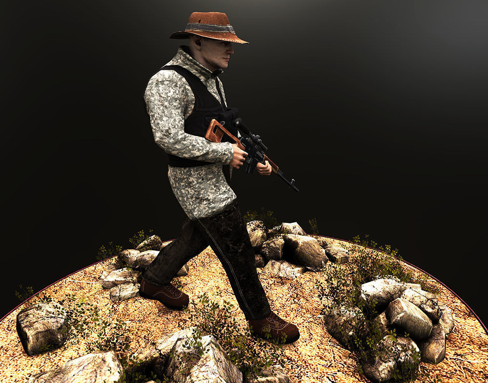 3D model Hunter 3D model soldier with rifle on rocks VR / AR / low-poly ...
