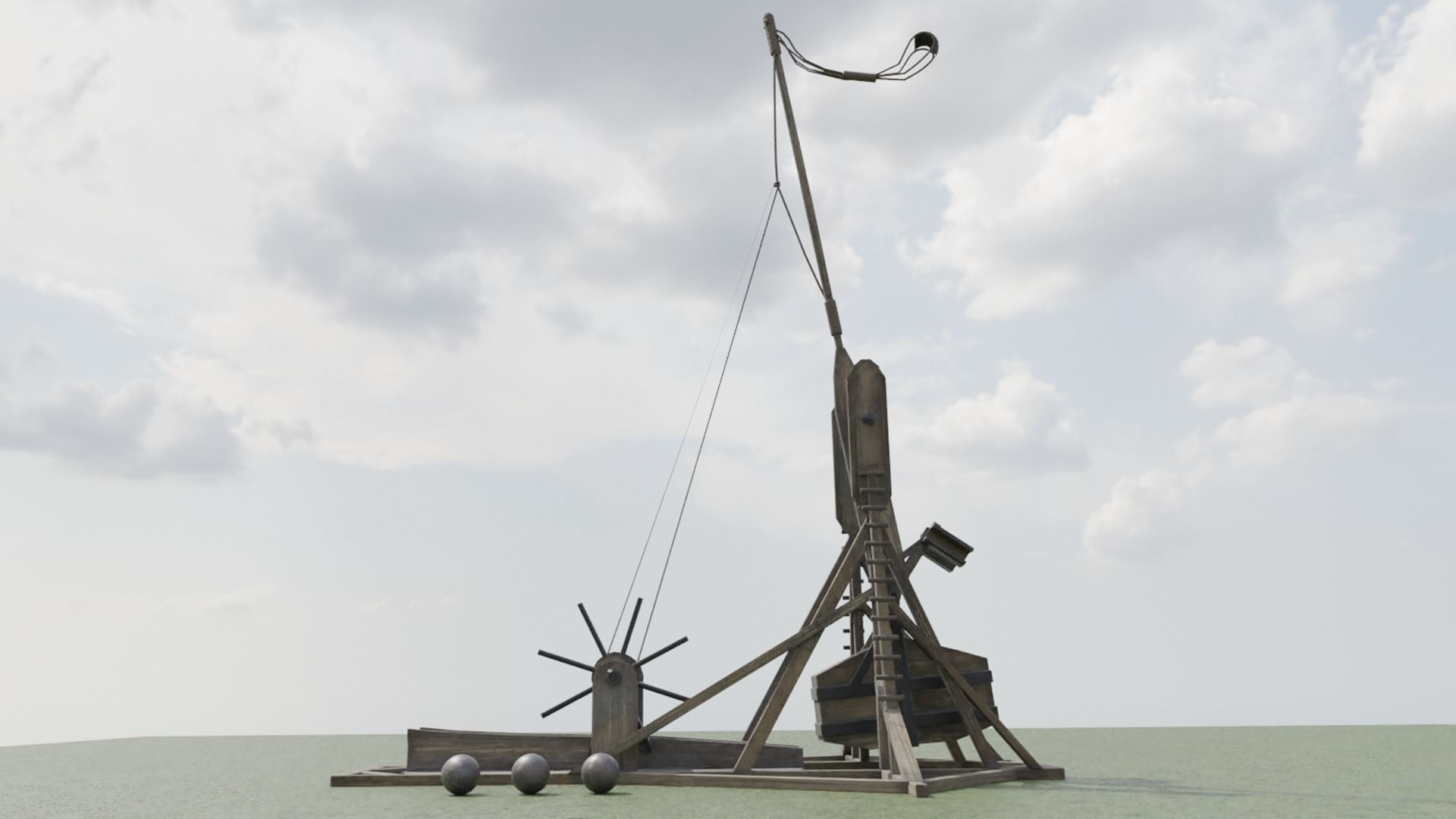 3D model Low Poly PBR Trebuchet wooden crane VR / AR / low-poly | CGTrader