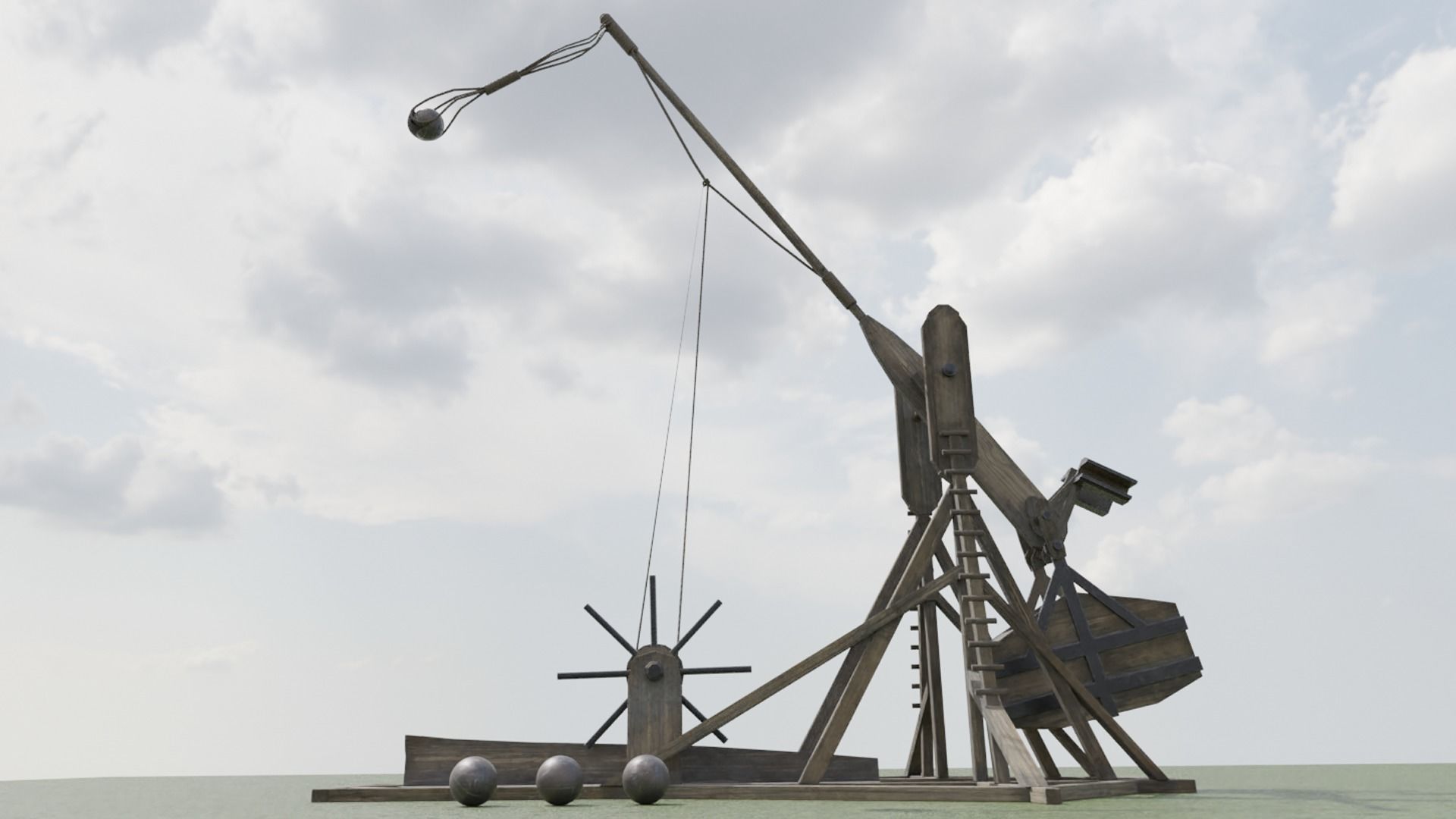 3D model Low Poly PBR Trebuchet wooden crane VR / AR / low-poly | CGTrader
