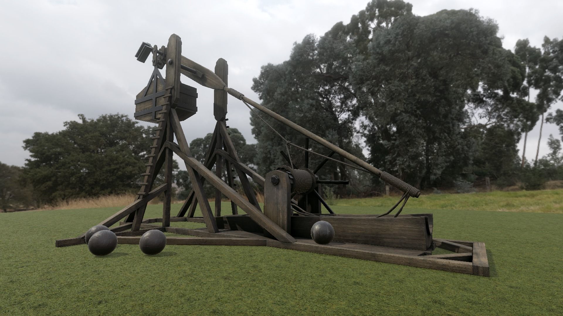 3D model Low Poly PBR Trebuchet wooden crane VR / AR / low-poly | CGTrader