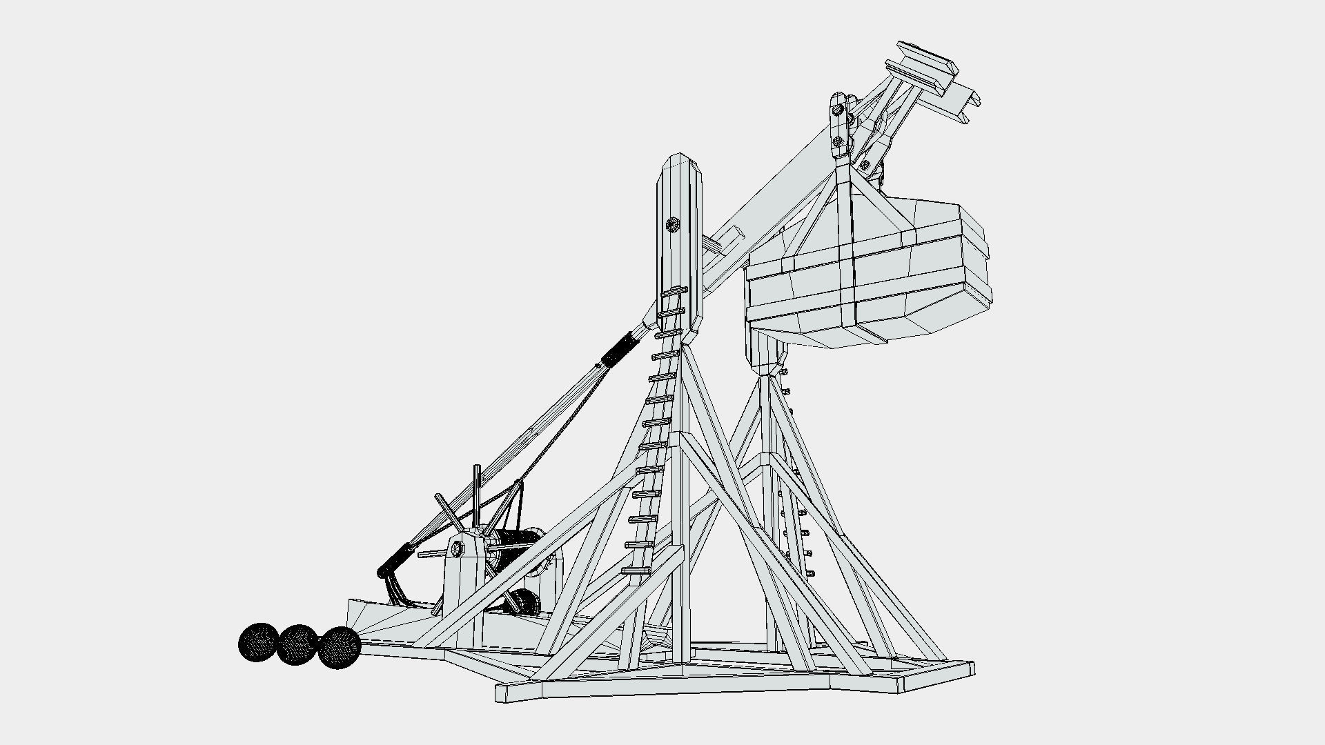3D model Low Poly PBR Trebuchet wooden crane VR / AR / low-poly | CGTrader