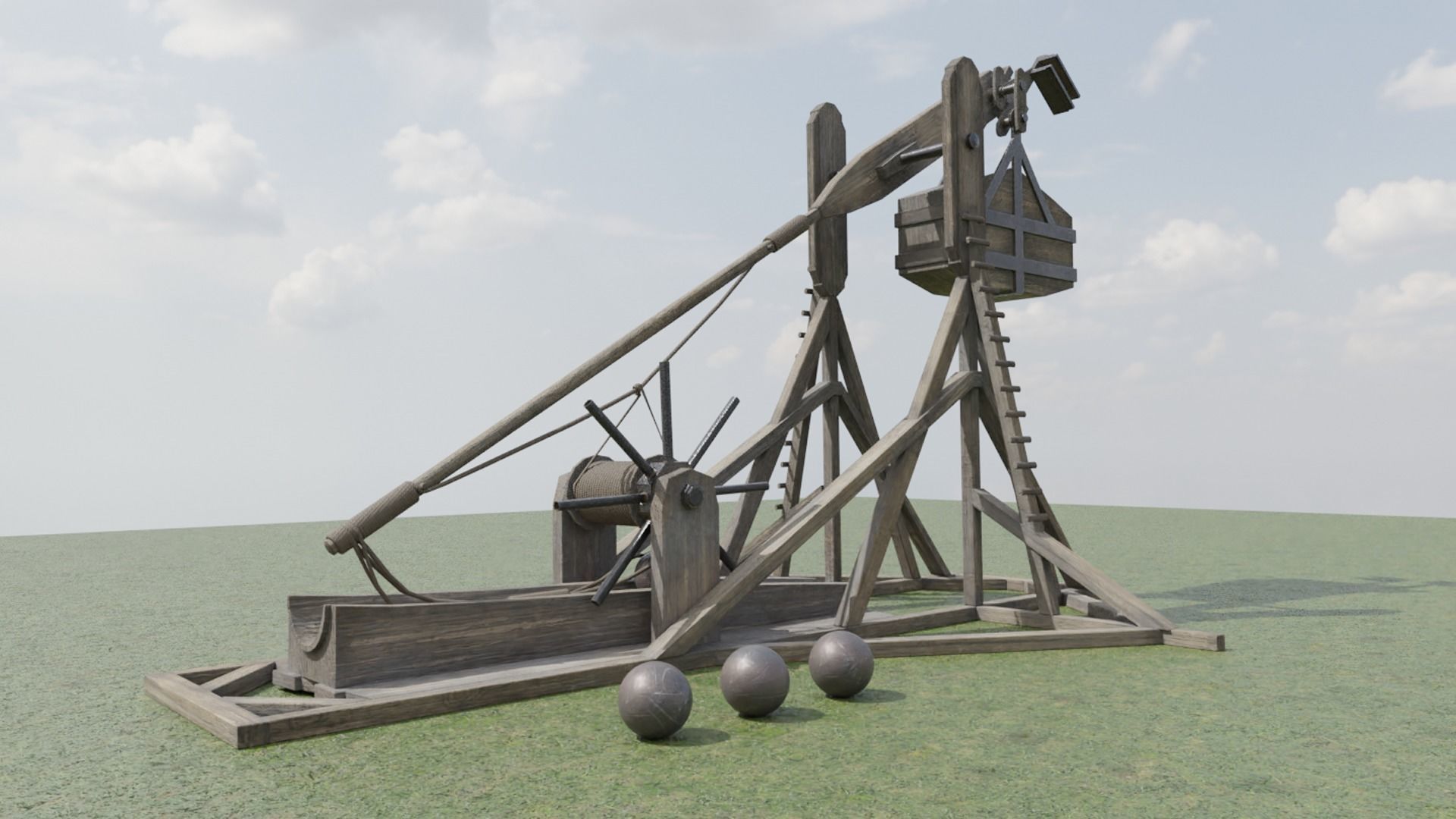 3D model Low Poly PBR Trebuchet wooden crane VR / AR / low-poly | CGTrader