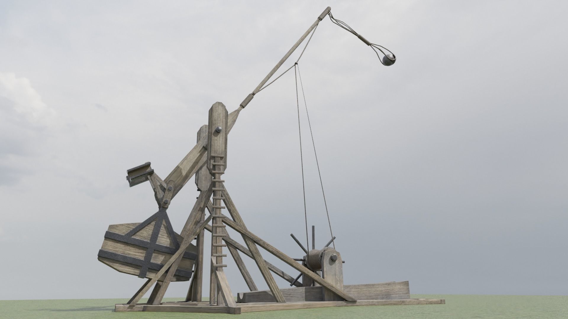 3D model Low Poly PBR Trebuchet wooden crane VR / AR / low-poly | CGTrader