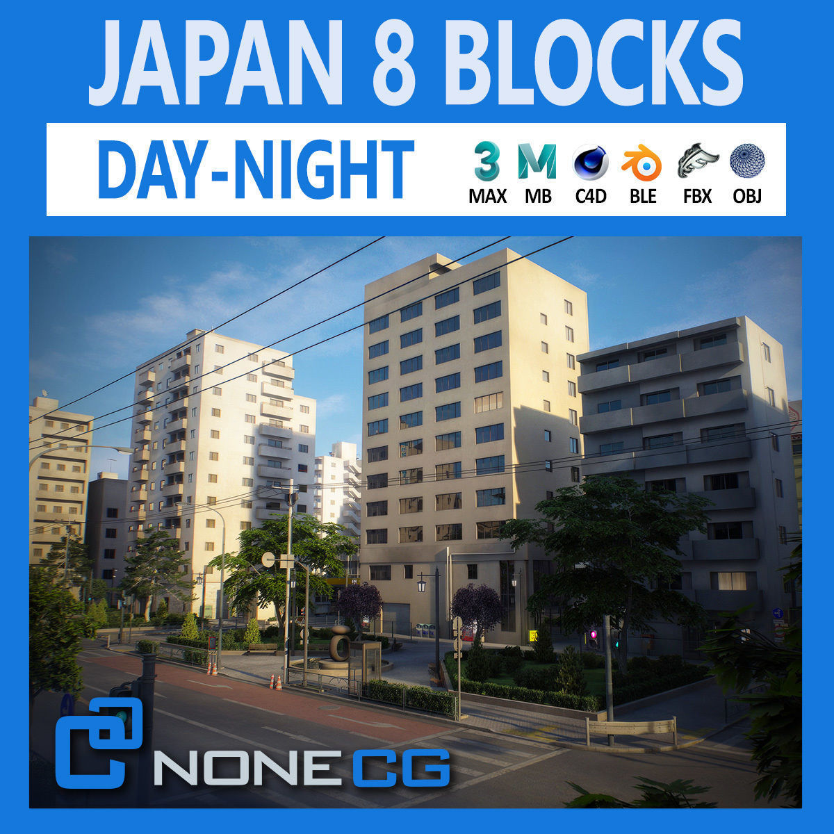 Japan - 8 blocks - 34 Buildings 3D model animated | CGTrader
