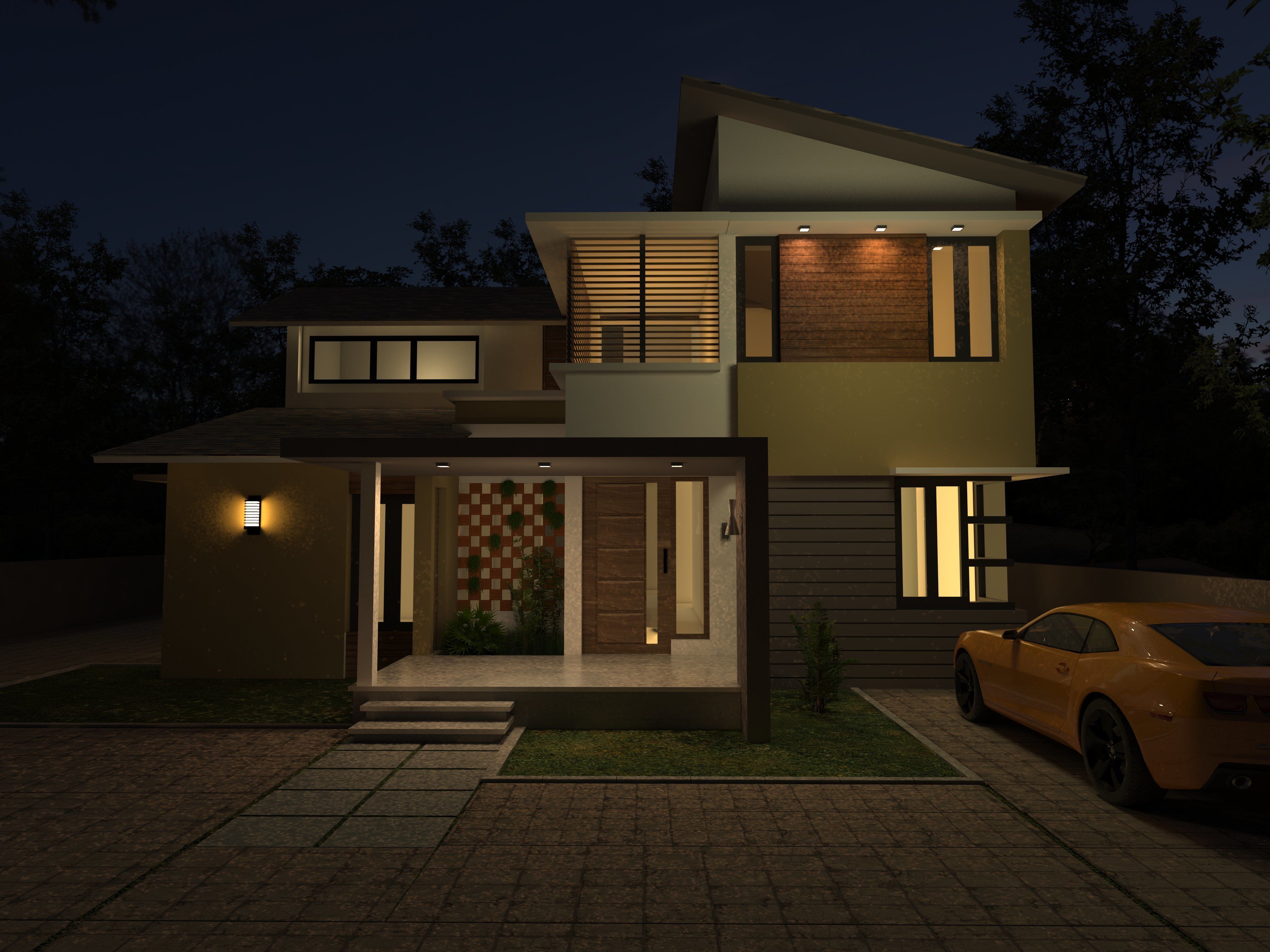 MODERN HOUSE WITH SLOPE ROOF 3D model | CGTrader