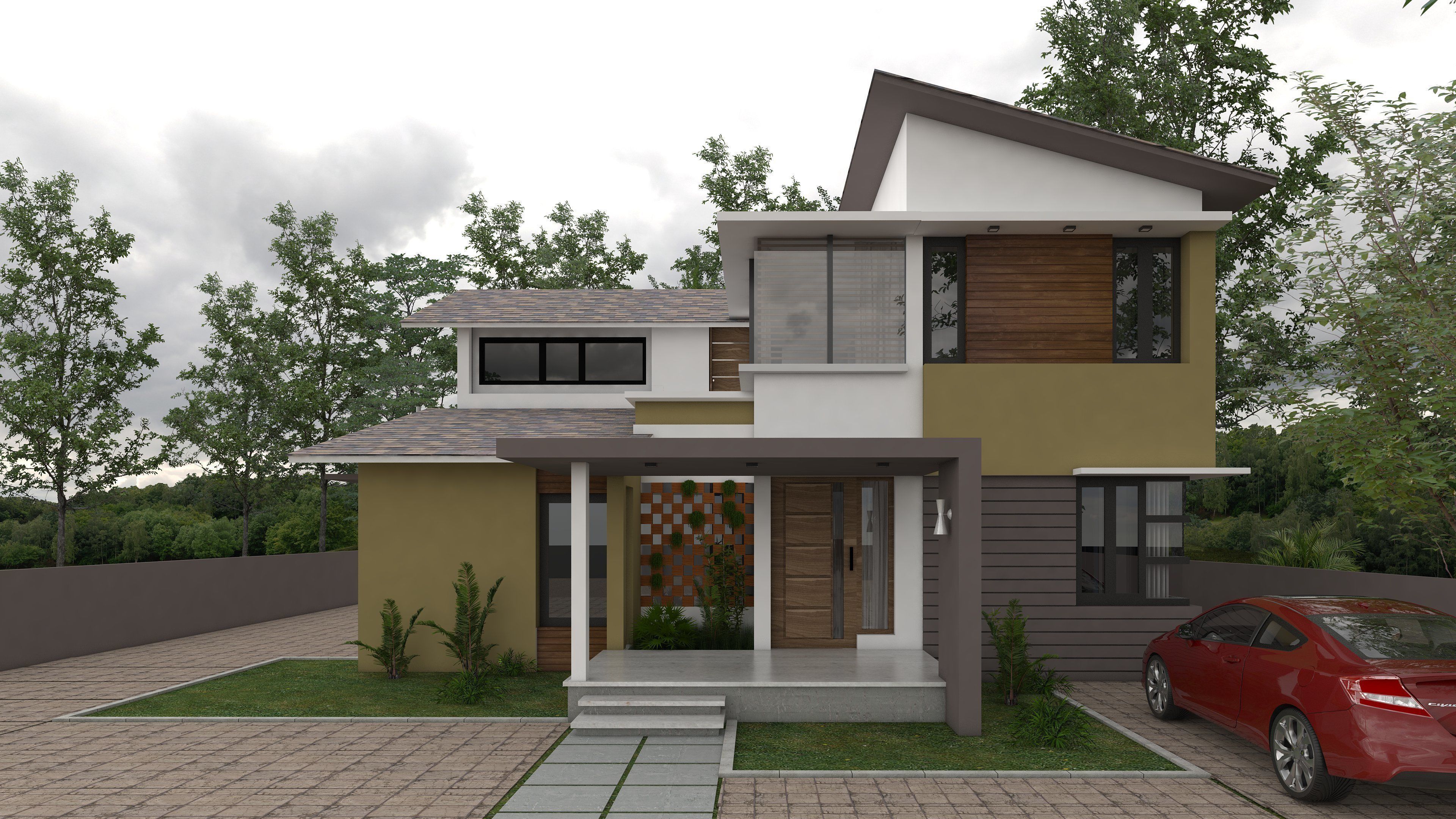 MODERN HOUSE WITH SLOPE ROOF 3D model | CGTrader