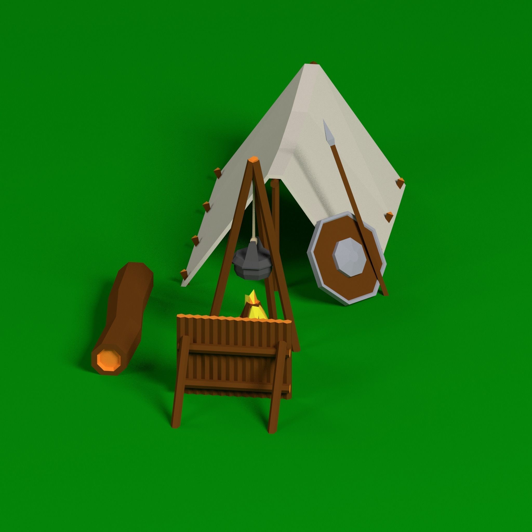 3D model Low Poly Warrior Camp Scene VR / AR / low-poly | CGTrader