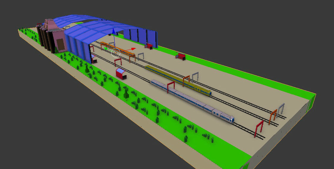 3D model low poly Train station with tracks and buildings VR / AR / low ...