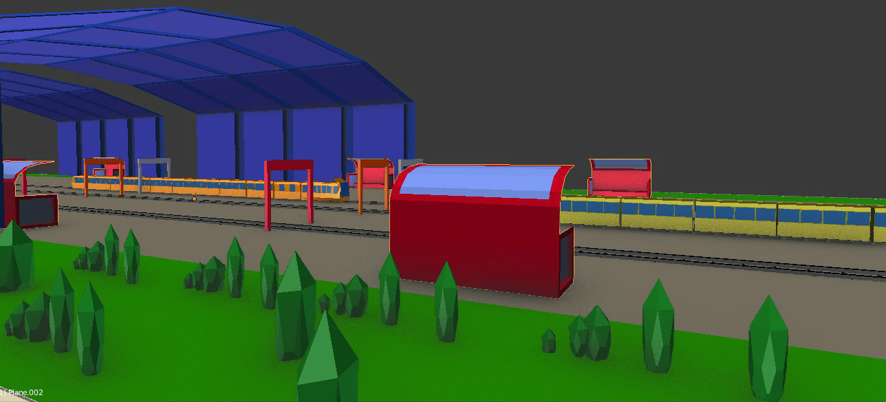 3D model low poly Train station with tracks and buildings VR / AR / low ...