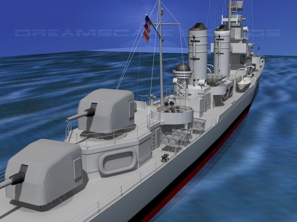 Gleaves Class Destroyer USS Quick 3D model rigged | CGTrader