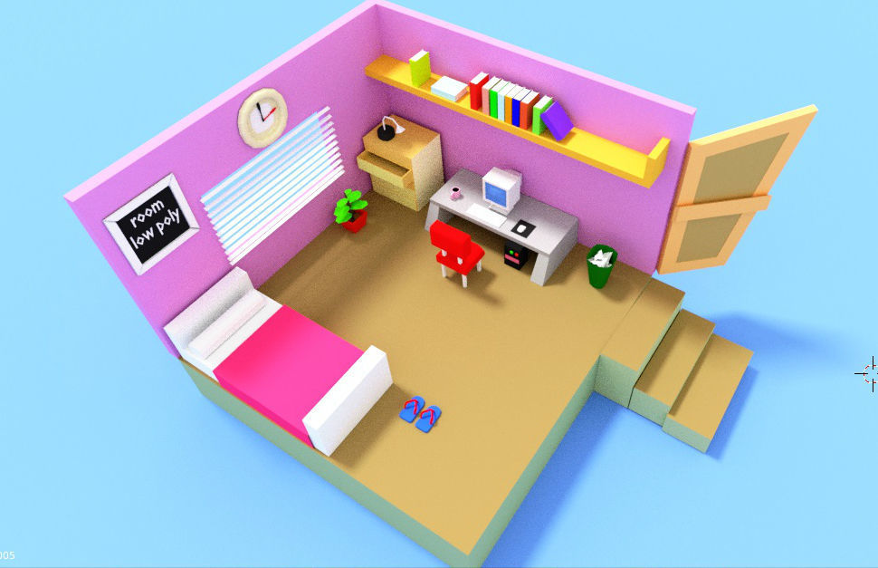 3D model low poly room with bed and desk VR / AR / low-poly | CGTrader