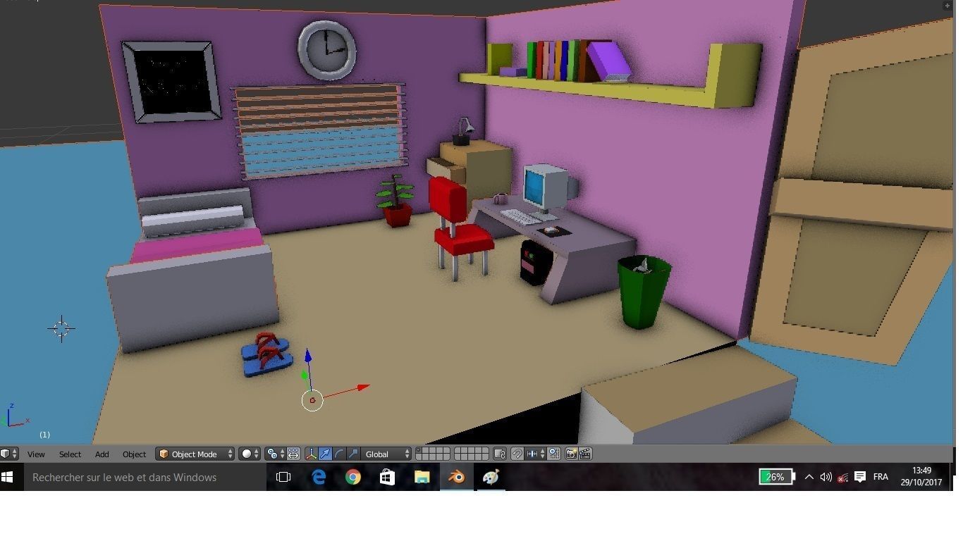 3D model low poly room with bed and desk VR / AR / low-poly | CGTrader